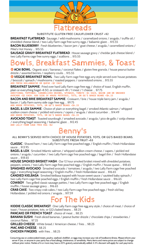 Menus | Stevie Gs Restaurant